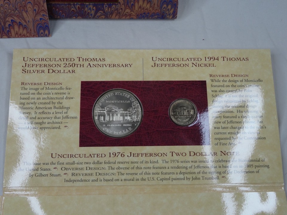 1993 Thomas Jefferson Coin & Currency Set $2 Note Dollar Silver Dollar ...