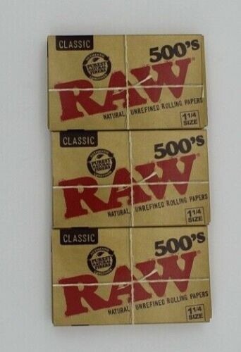 3X RAW CLASSIC ROLLING PAPERS 1 1/4 500s EACH PACK HAS 500 SHEETS 1500 ...