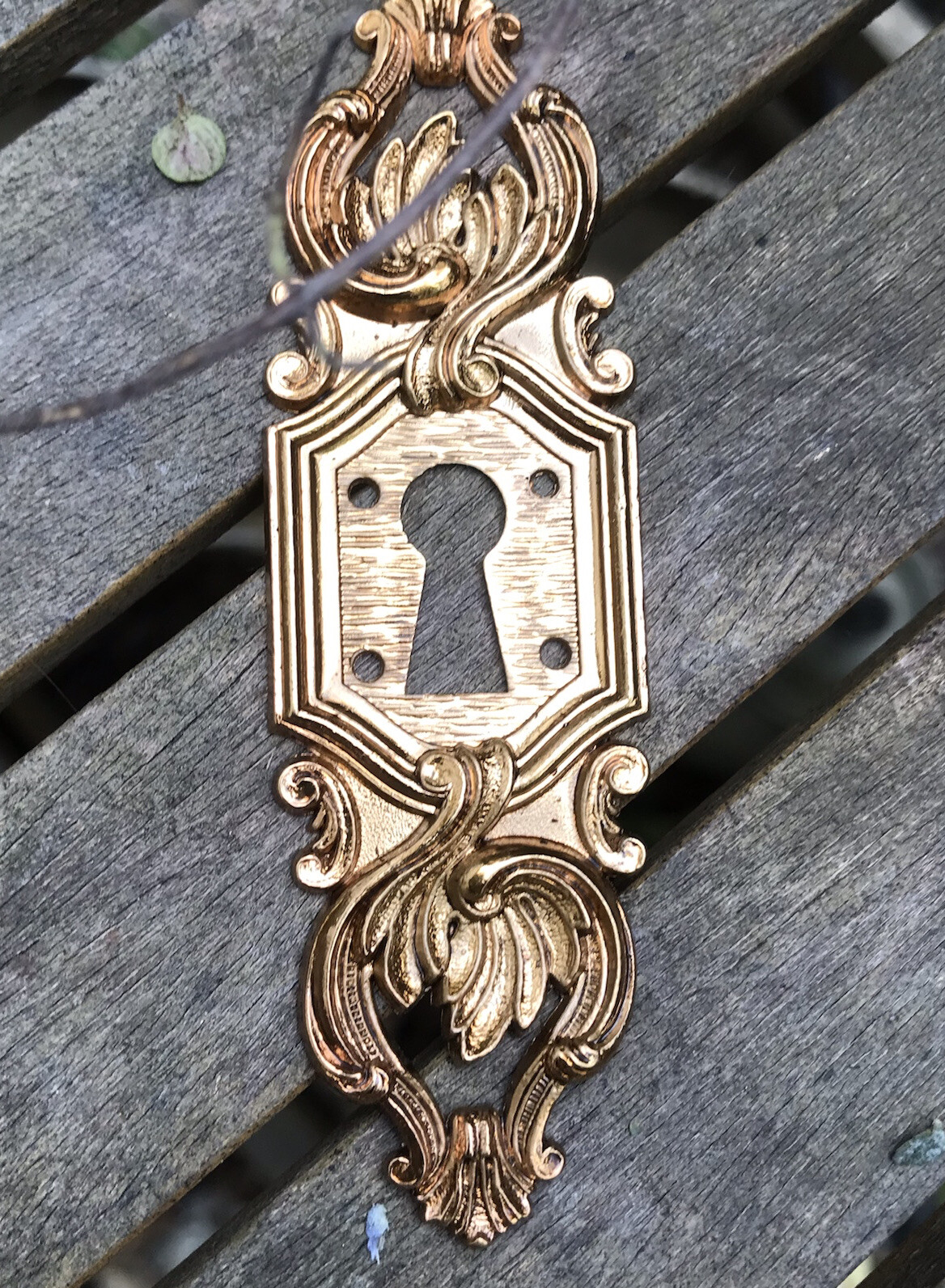 French Antique Brass keyhole Surround escutcheon Key 4” Tall Furniture ...