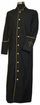Clergy Minister Pastor Preacher men's Robe Black with Gold Satin and ...