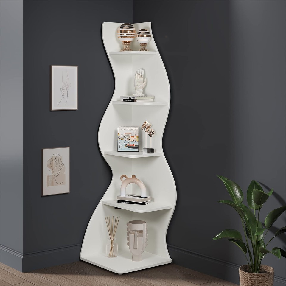 Corner Shelf, Modern 5-Tier Wall Corner Bookshelf, Stylish Corner Small ...