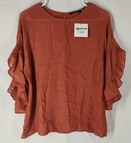 Doe & Rae NWT Terra Ruffle Blouse Women's SMALL Light Weight Sheer Top ...