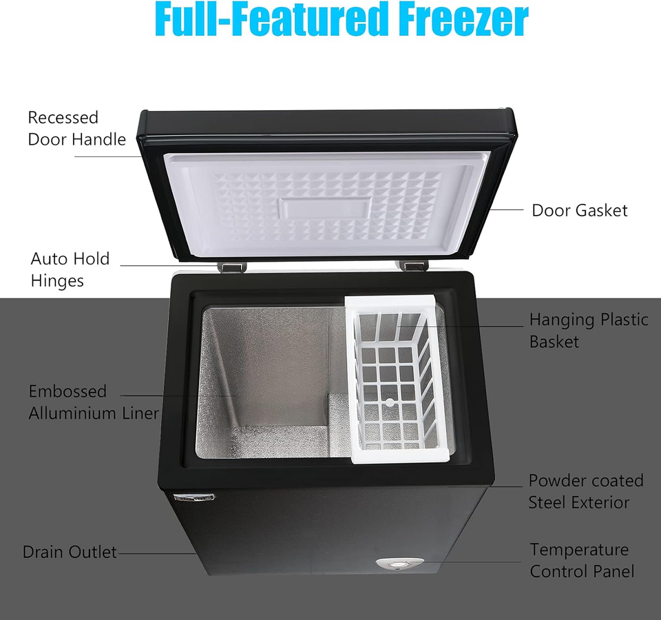 Chest Freezer Small Freezer Black Deep Freezers 3.5 Cu.Ft Compact Free ...