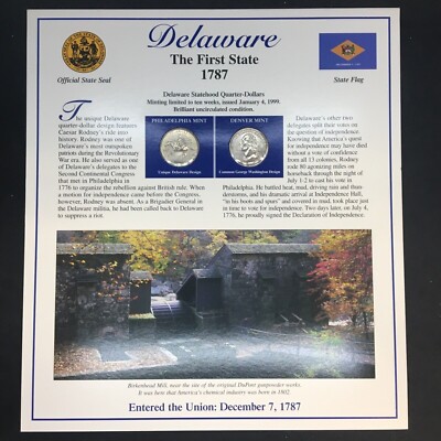 Delaware Postal Commemorative Society Statehood Quarters Stamp ...