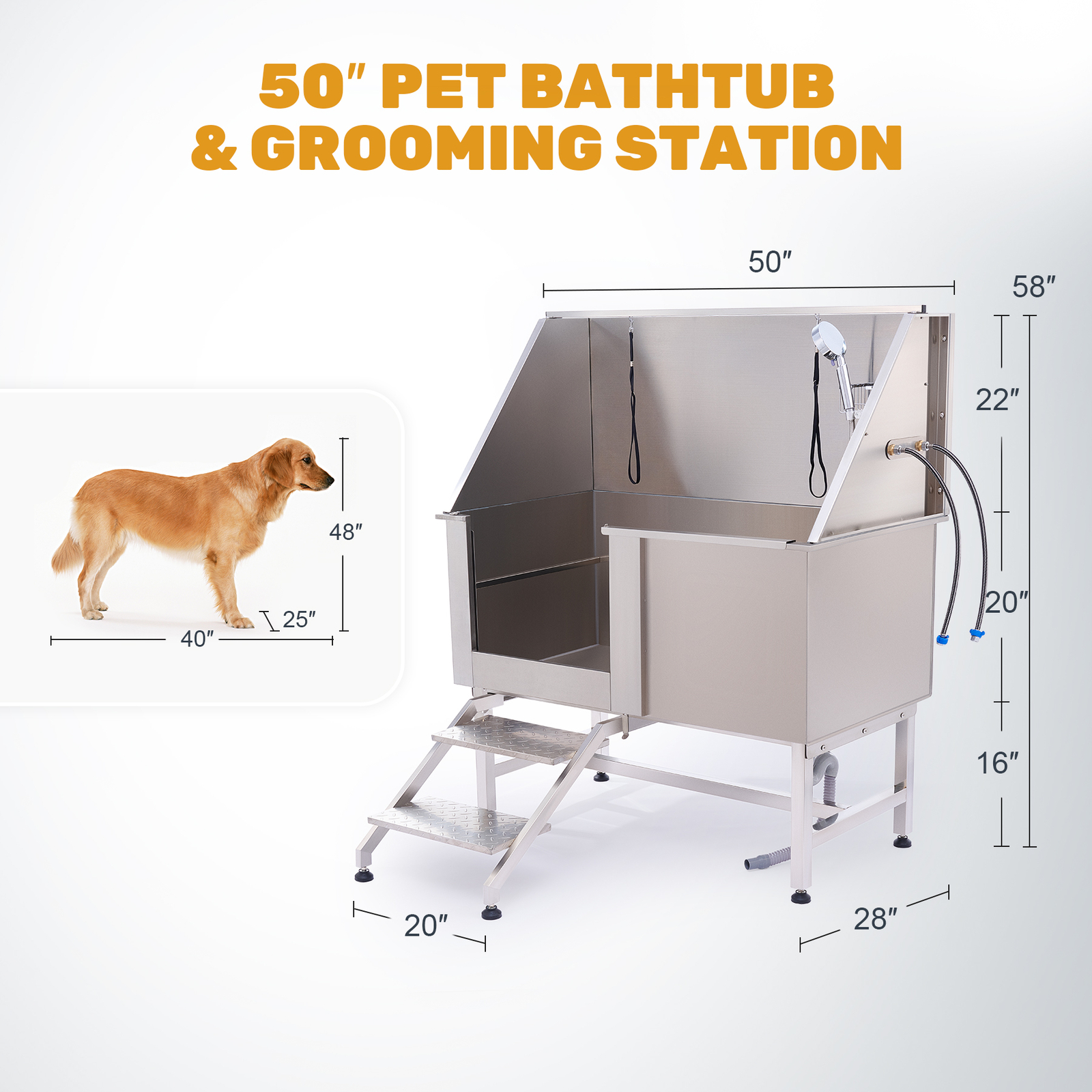 Pet Bathtub Stainless Steel Dog Grooming Kit Pet Salon Spa Veterinary ...