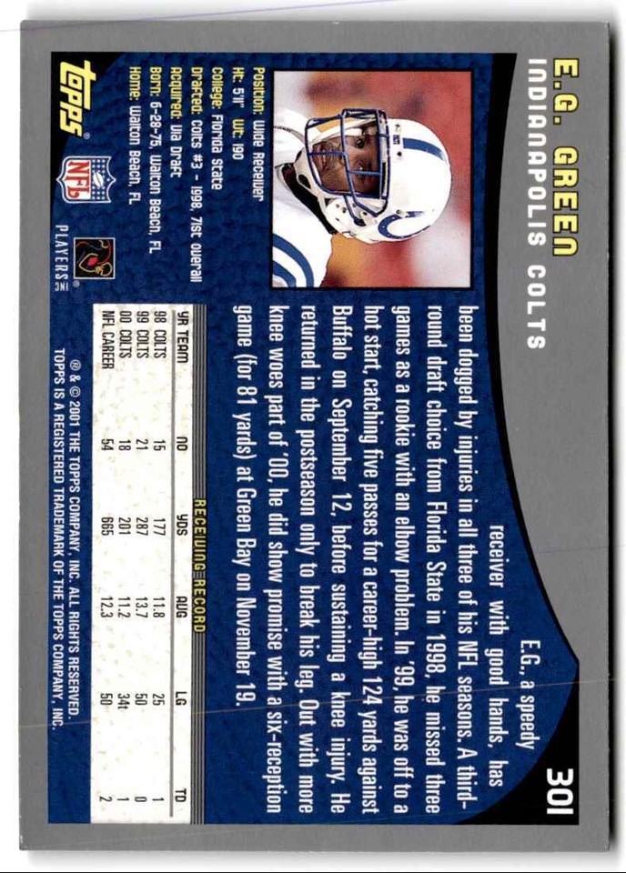 2001 Topps E.G. Green . Indianapolis Colts #301 | eBay