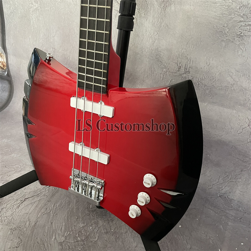Custom Red Special Axe Bass Guitar Solid Body 4 String Chrome Hardware ...