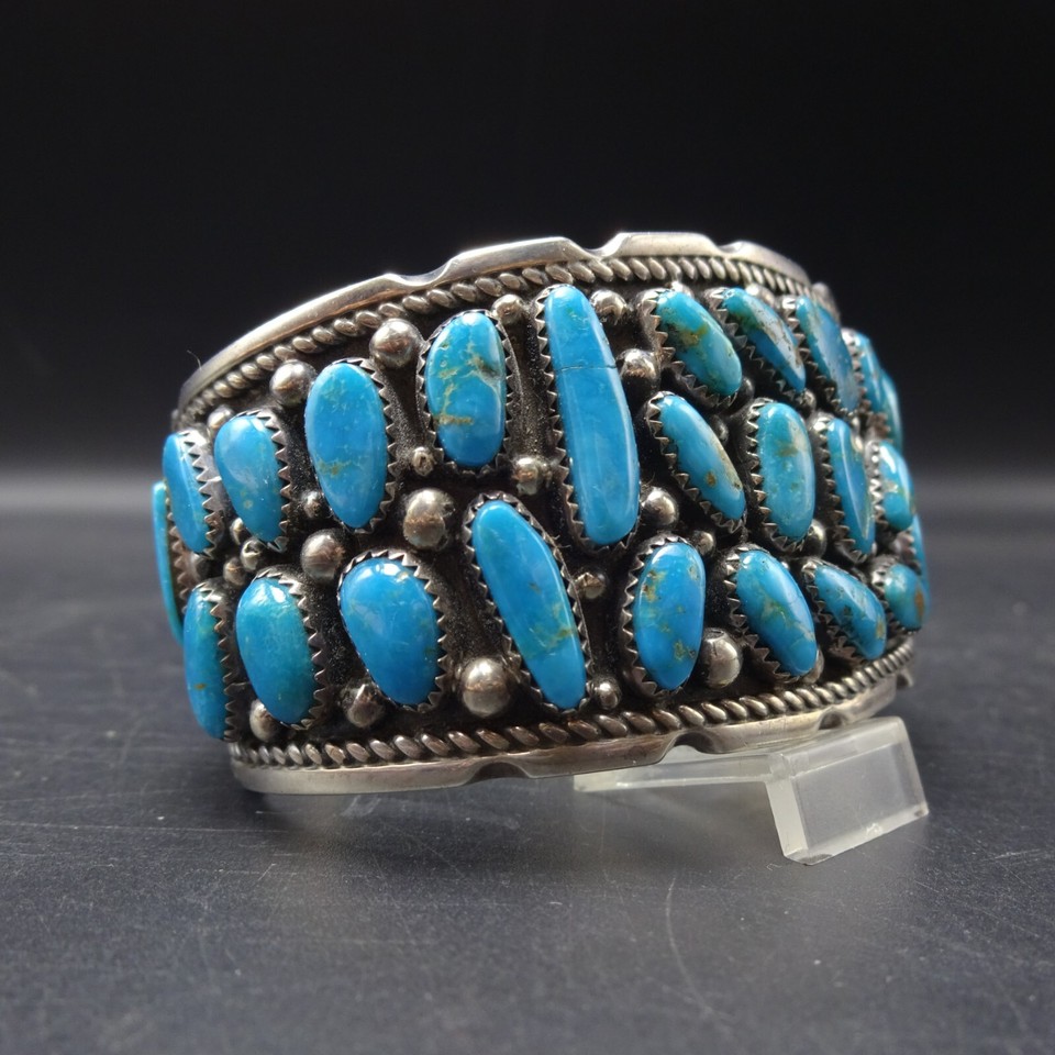 Delbert Gordon NAVAJO Sterling Silver DEEP BLUE TURQUOISE Cluster Cuff ...
