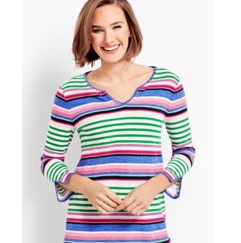 Talbots Split Neck Tunic Top Naples Stripe Cotton Linen Blend size M | eBay