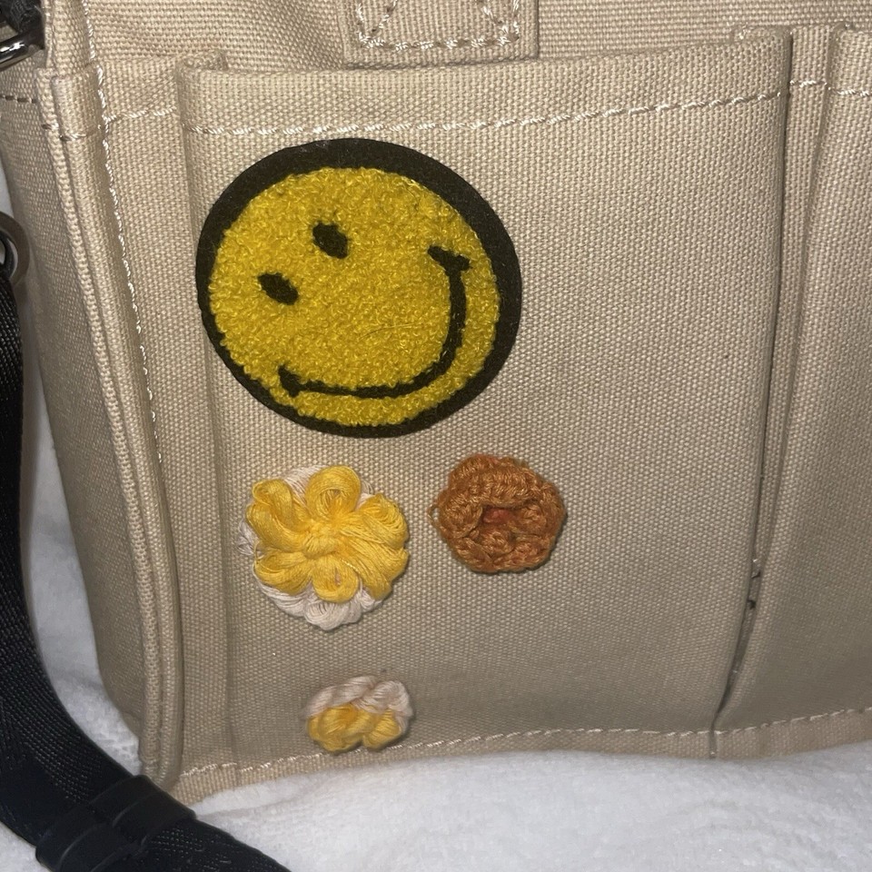 ZARA Beige Canvas Smiley Patches Embroidery Tote Crossbody | eBay