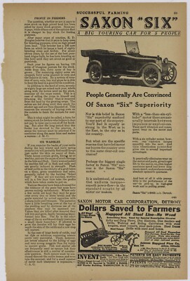 1917 Saxon Motor Car Co. Ad: Saxon Six Touring Car - Detroit, Michigan ...