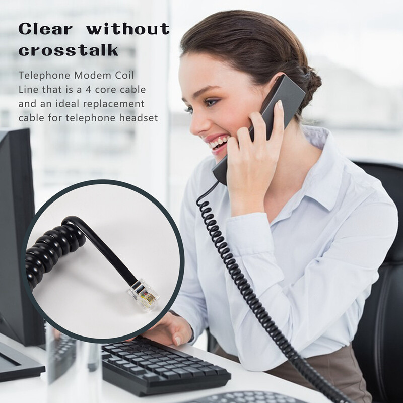 1X(9.3" Black RJ9 Telephone Phone Modem Coil Line Cord Cable H1A4)7361 ...