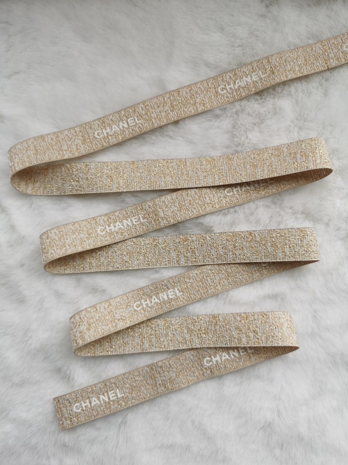 Authentic Chanel Holiday Woven Ribbon With Gold Glitter And White Logo ...