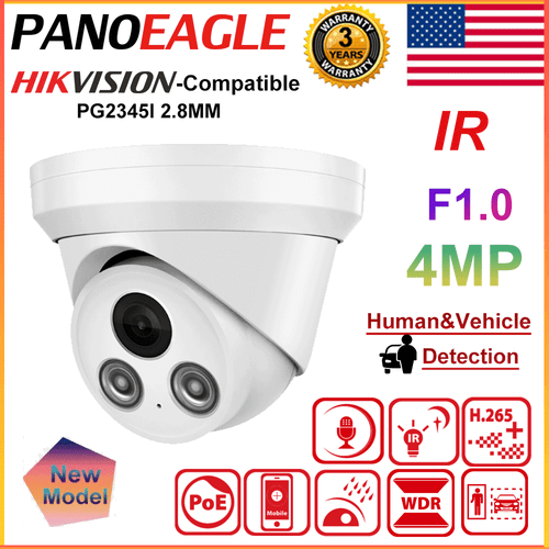 Hikvision Compatible IR F1.0 4MP Turret POE IP Camera Mic CCTV Outdoor ...