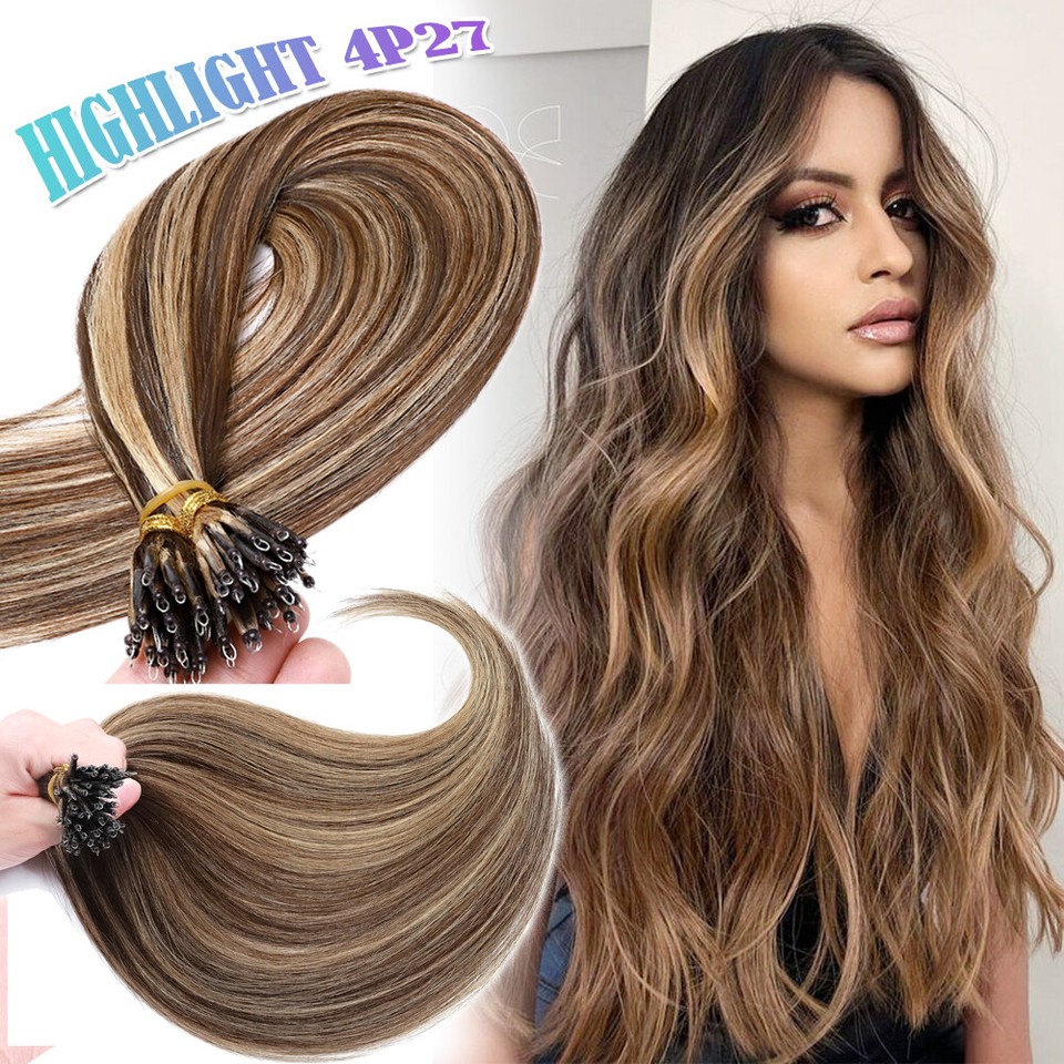 Highlight 200PCS THICK 100% Remy Human Hair Extensions Micro Loop Nano ...