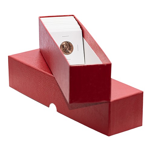 3 9" Single Row Red Coin Storage Box Cardboard Flip Holder Boxes ...
