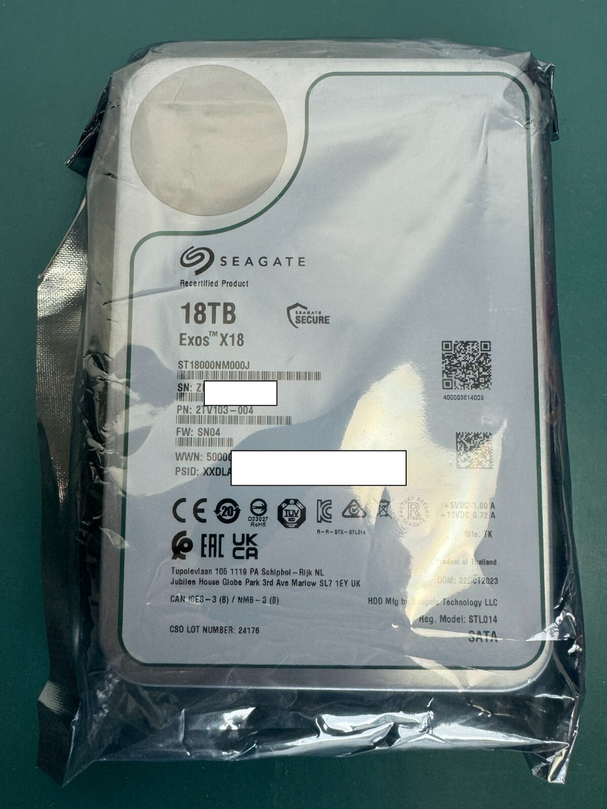 RECERTIFIED Seagate 18TB HDD Exos X18 SATA 3.5" Enterprise HDD ...