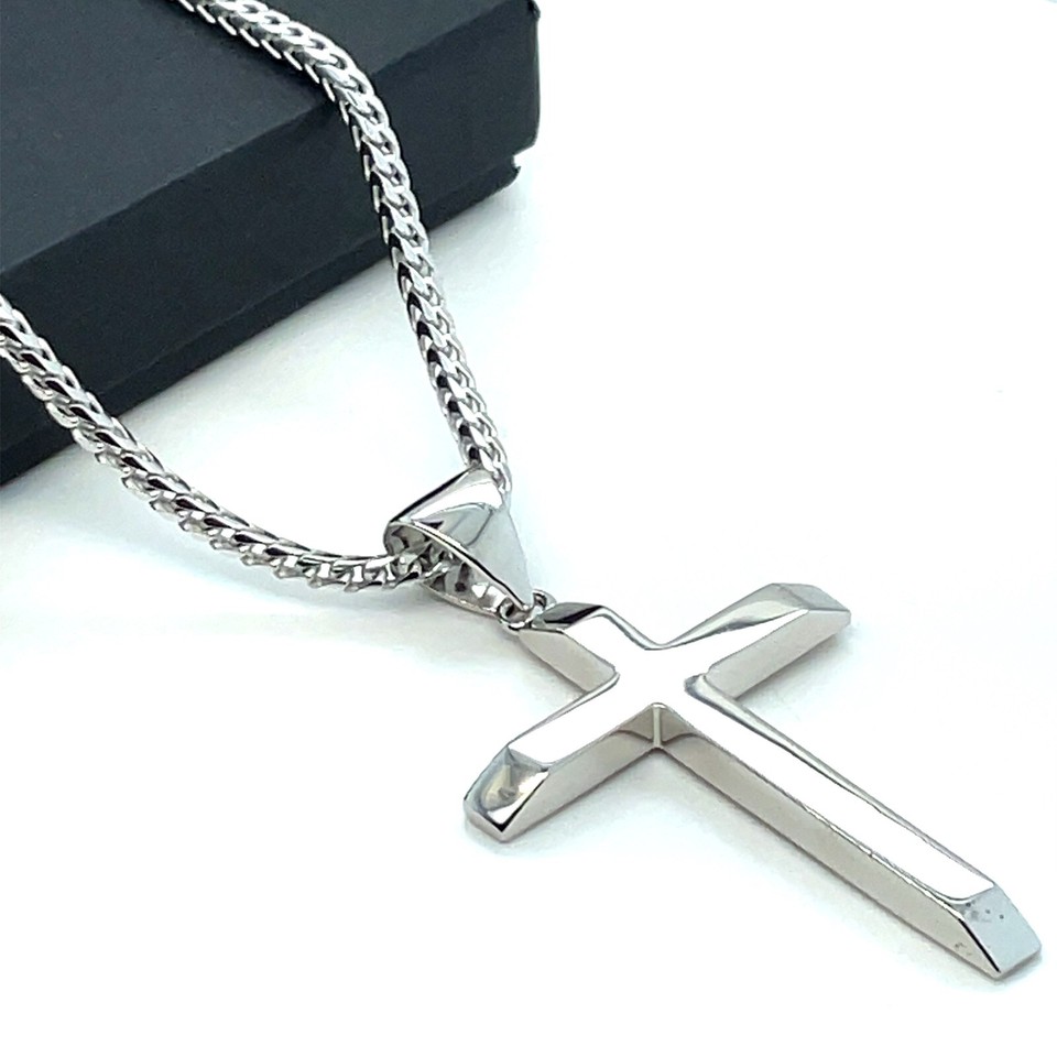 925 Sterling Silver Solid Heavy Genuine Cross Pendant Plain 2mm Franco ...
