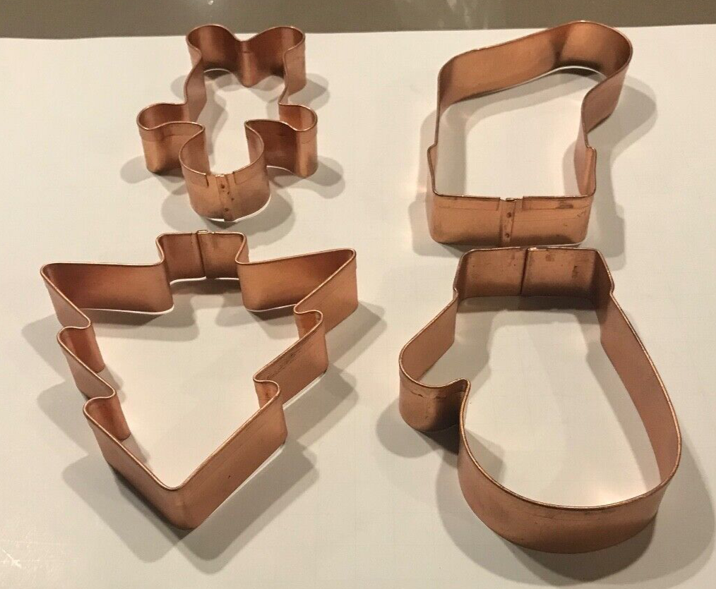 4 Christmas Copper Cookie Cutters Tree, stocking, mitten and ...
