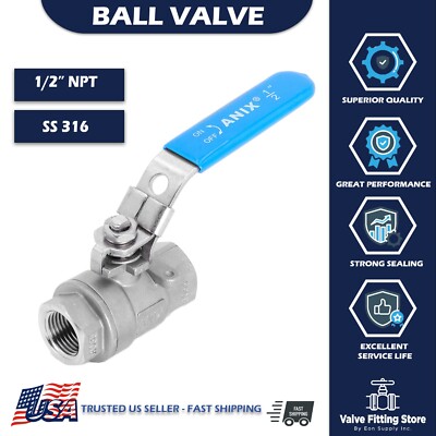 1/2" Inch Ball Valve Female NPT Stainless Steel 316 FULL PORT WOG 1000 ...