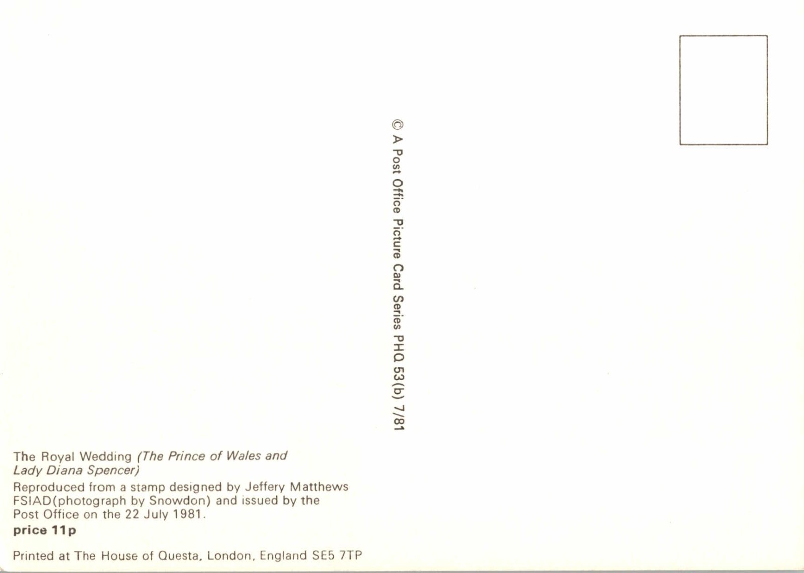 The Royal Wedding Prince of Wales and Lady Diana Spencer Stamp Image ...