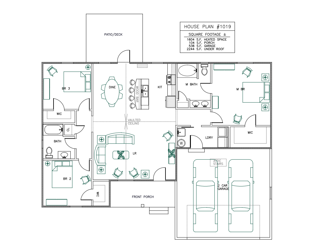 Ranch House Plans 1604 SF 3 Bed 2 Bath Open Floor - Split BR ...