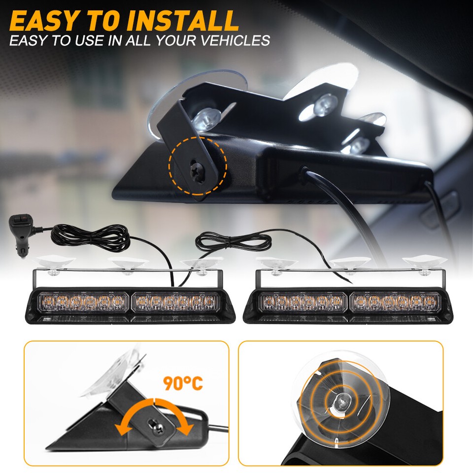 24LEDs Emergency Dash Strobe Lights Windshield Deck Flashing Light ...