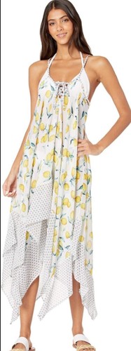 Jessica Simpson Women's Lemon AOP Sheer Cover Up Dress M Spaghetti ...