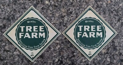 2 VINTAGE TREE FARM SIGNS Apprx. 3.75" x 3.75" American Tree Farm ...