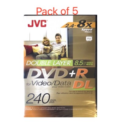 5x JVC DVD+R DL Dual Double Layer 8.5GB Disc 8x 240 mins In Video Hard ...