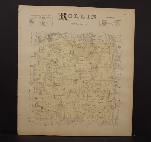 Michigan Lenawee County Map Rollin Township 1893 R5#94 | eBay
