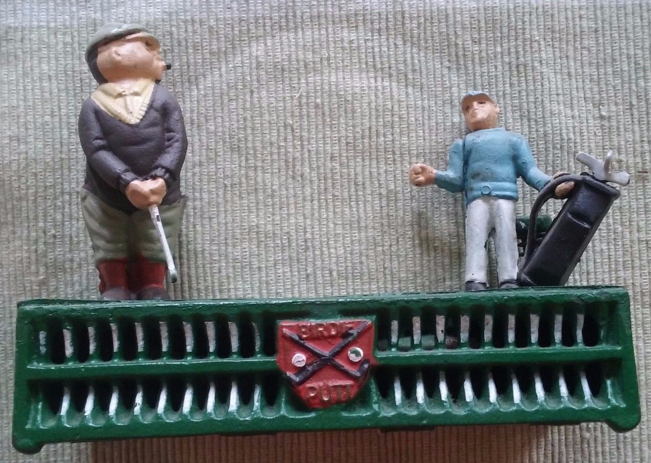 Cast Iron MECHANICAL COIN BANK Birdie Putt Golfer & Caddy ...