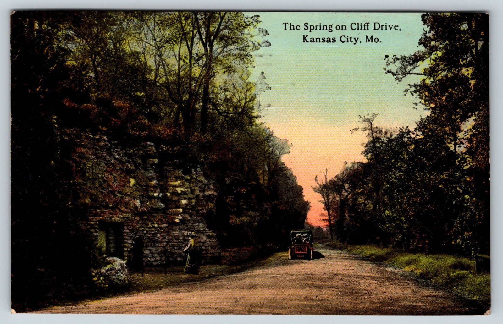 The Spring on Cliff Drive Kansas City MO Postcard c1912 Old Car | eBay