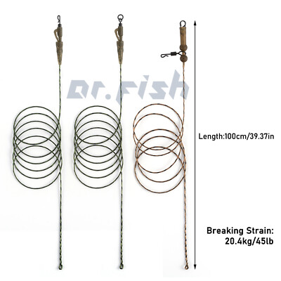 6x Leadcore Leaders Ready-Tied with Safety Lead Clip Sleeve Swivel Carp ...