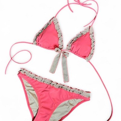 Vintage 2010 salmon pink victoria secret silky bow bikini & bottoms ...