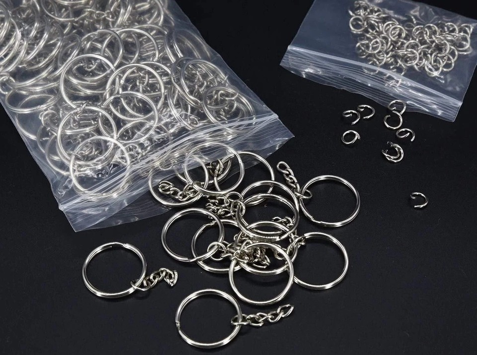 100pack Key Ring with Chain and Open Jump,1 Inch Split Round Keychain ...