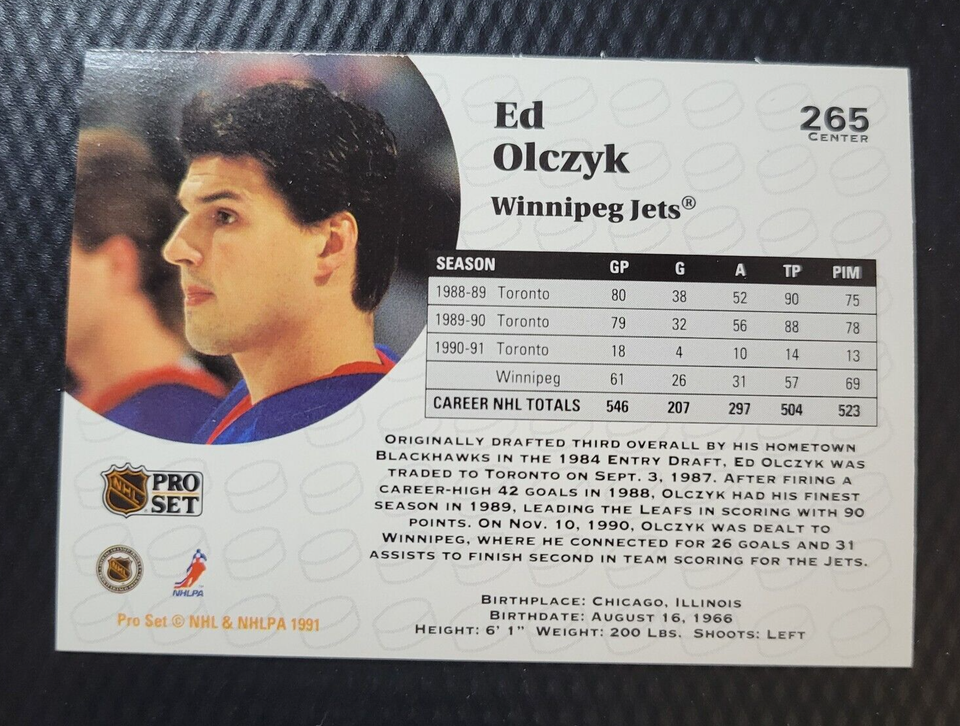 1991-92 Pro Set ED OLCZYK Winnipeg Jets Hockey NHL Card #265 | eBay