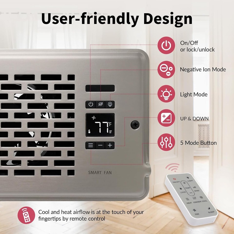 Ultra-Quiet AC Register Booster Fan 4 x10'', Temp sensor, Programmable ...