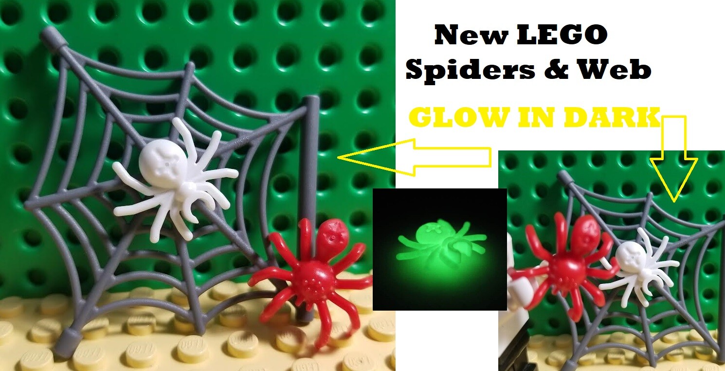 LEGO Spiders on Web Gray Red Glow in Dark Halloween Critters Creatures ...
