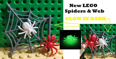 LEGO Spiders on Web Gray Red Glow in Dark Halloween Critters Creatures ...