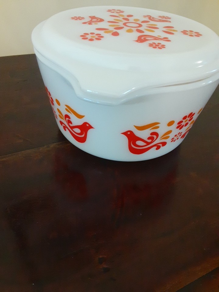 Vintage Pyrex Friendship Pattern Casserole Dish 473 1 QT White Milk ...
