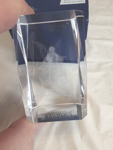 Crystal Glass 3D Laser Etched GUARDIAN ANGEL Cube Paperweight 3"x2"x2 ...