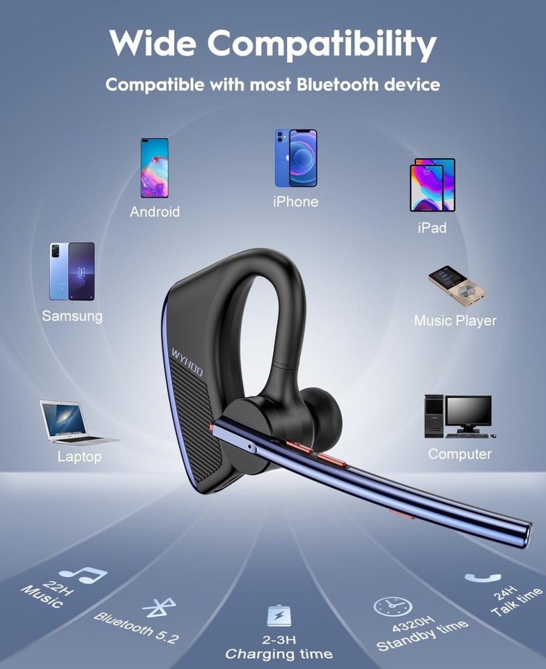 Wireless Headset Bluetooth Truck Driver Noise Cancelling Like Blue ...