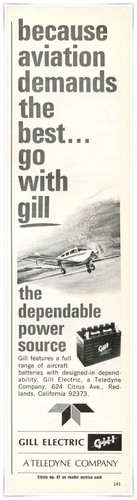 Print Ad Gill Electric Aircraft Batteries Vintage 1967 1/3-Page ...