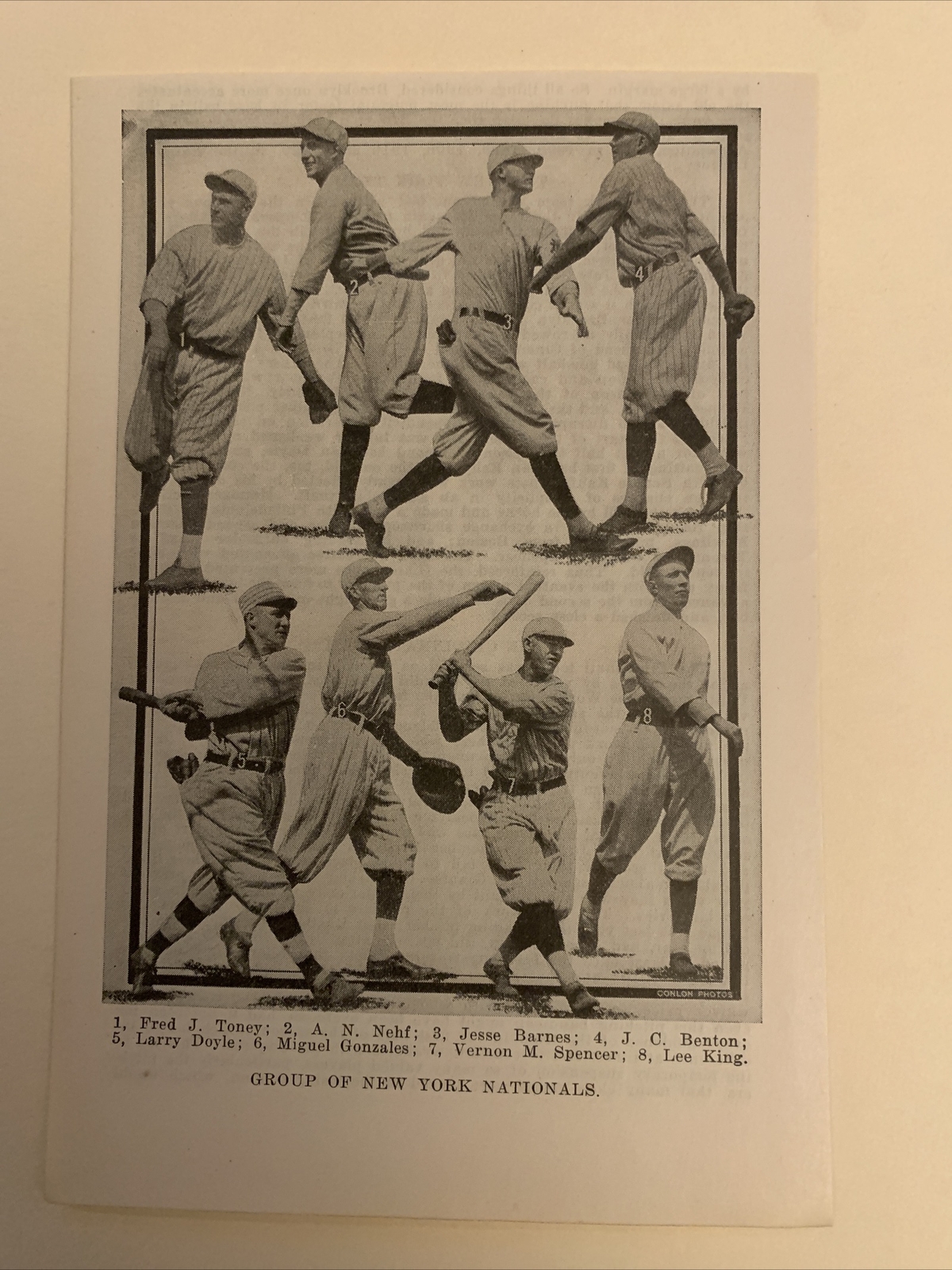 New York Giants Larry Doyle Fred Toney J. Barnes 1920 Baseball Team 4X6 ...