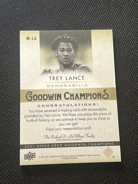 2021 UD Goodwin Champions Memorabilia Trey Lance Premium Memorabilia #M ...