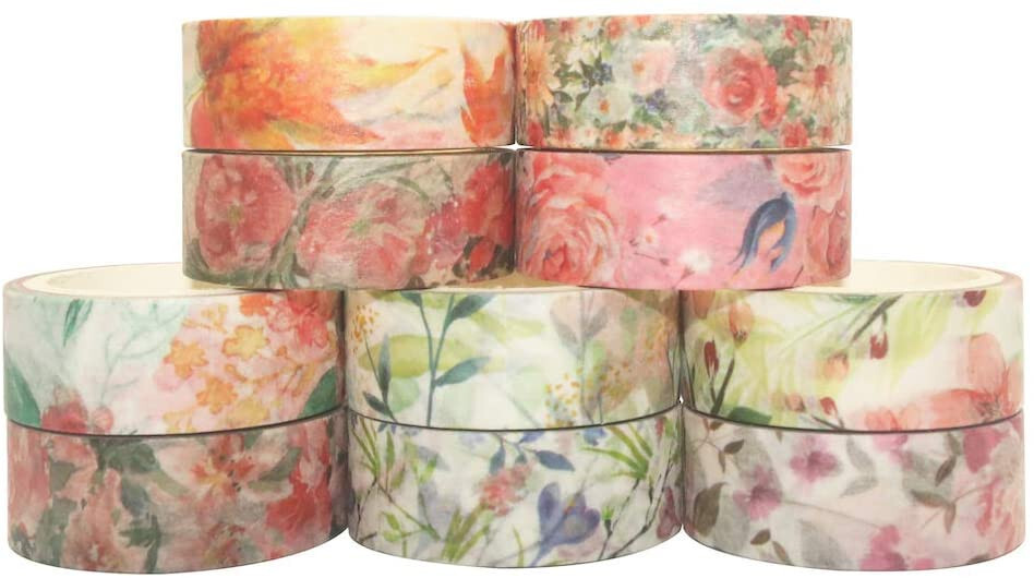 YUBBAEX 10 Rolls Spring Flowers Washi Tape Set Masking Decorative Tapes ...