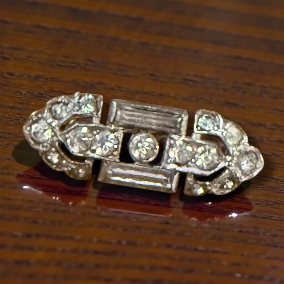 Art Deco Rhinestone Brooch Vintage Geometric Silver Tone Small Flapper ...
