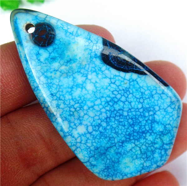 49x27x5mm Blue&Black Fire Dragon Veins Agate Shield Reiki Pendant Bead ...