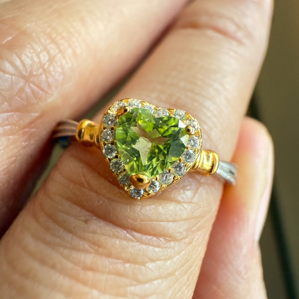 925 Sterling Silver Ring Heart 5mm Green Natural Peridot Gemstone ...